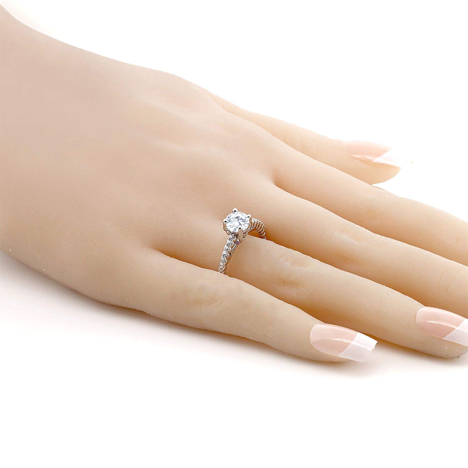 925 Sterling Silver Solitaire with Accent Stones Lab Grown Diamond Engagement Ring Forever Brilliant Round 1.38cttw Moissanite by Charles & Colvard (Size 8)