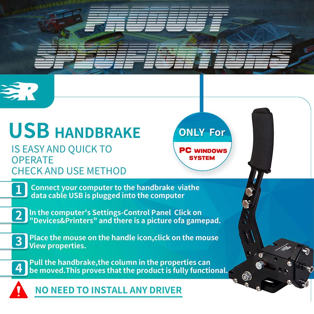 CNRAQR PC Racing Game USB Handbrake for 16Bit SIM for Racing Games, Compatible with G27 G29 G920 G923 T500 T300 Simulate Linear Handbrake(Only PC System)