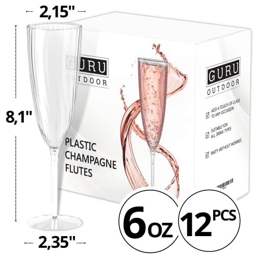 Plastic Champagne Flutes Disposable - Plastic Wine Glasses Set of 12 for Wedding - One Piece Champagne Flutes Plastic- 6 oz Plastic Cocktail Glasses - Plastic Mimosa Flutes - BPA Free Cups Set