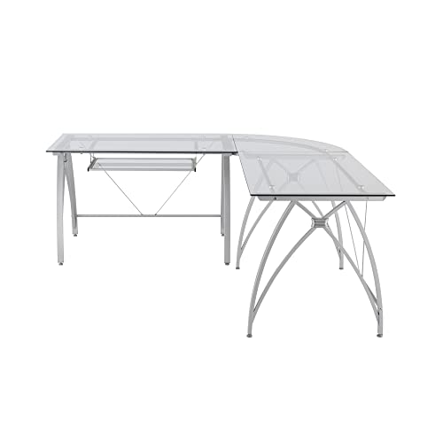 RealspaceĀ® Vista Glass 76" W L-Shape Corner Desk, Silver