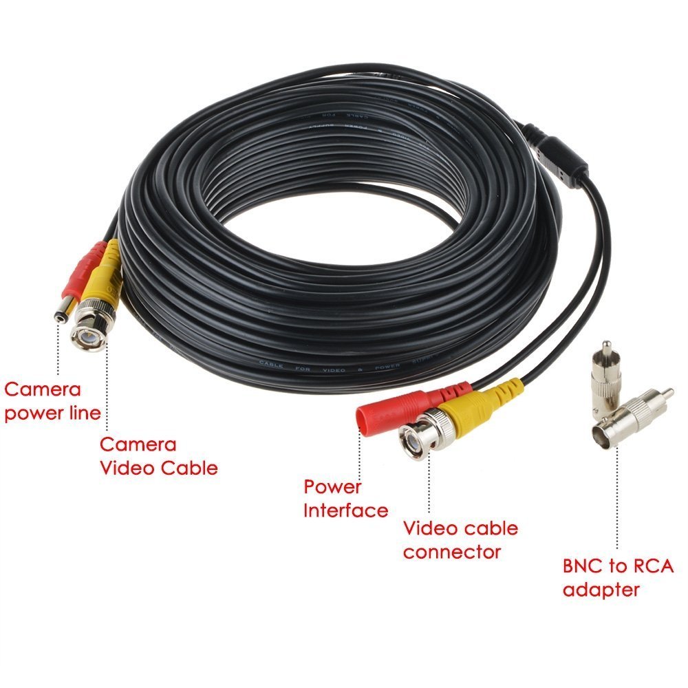 EWETON 4 Pack 60 Feet BNC Video Power Cable Security Camera Wire Cord Extension Cable with 8pcs BNC to RCA Connectors for CCTV DVR Surveillance System