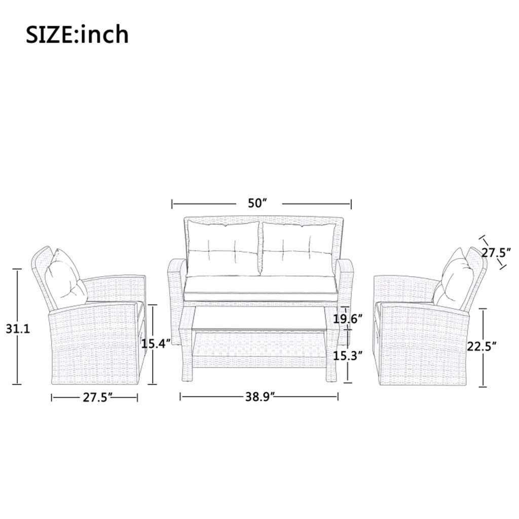 ADSRB Patio Furniture Set, 4 Piece Outdoor Conversation Set All Weather Wicker Sectional Sofa with Ottoman and Cushions