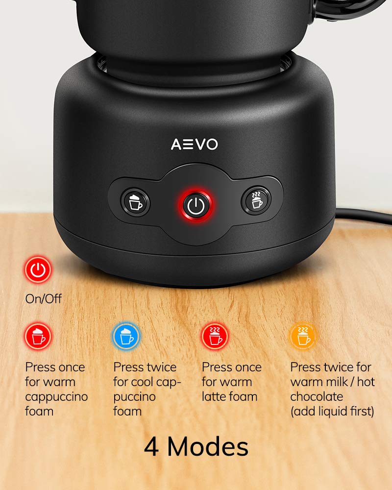 AEVO Milk Frothing Machine, Automatic Electric Milk Warmers and Foam Maker, Dishwasher Safe Detachable Pitcher, Milk Steamer and Frother, 4 Modes for Lattes, Cappuccinos, Hot Chocolate, and More