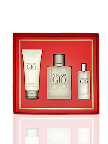 Acqua Di Gio by Giorgio Armani 3 Piece Perfume Gift Set for Men (3.4 oz Eau De Toilette Spray + 0.5 oz. Eau De Toilette Spray + 2.5 Shower Gel)