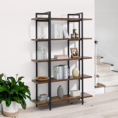 CAPHAUS 5-Tier Book Shelf, 71ā H Vintage Industrial Bookcase with Open Display Shelving, Wooden and Metal Shelving Unit, Bookshelves and Bookcases, Stand Shelf for Bedroom, Home Office, Rustic Oak