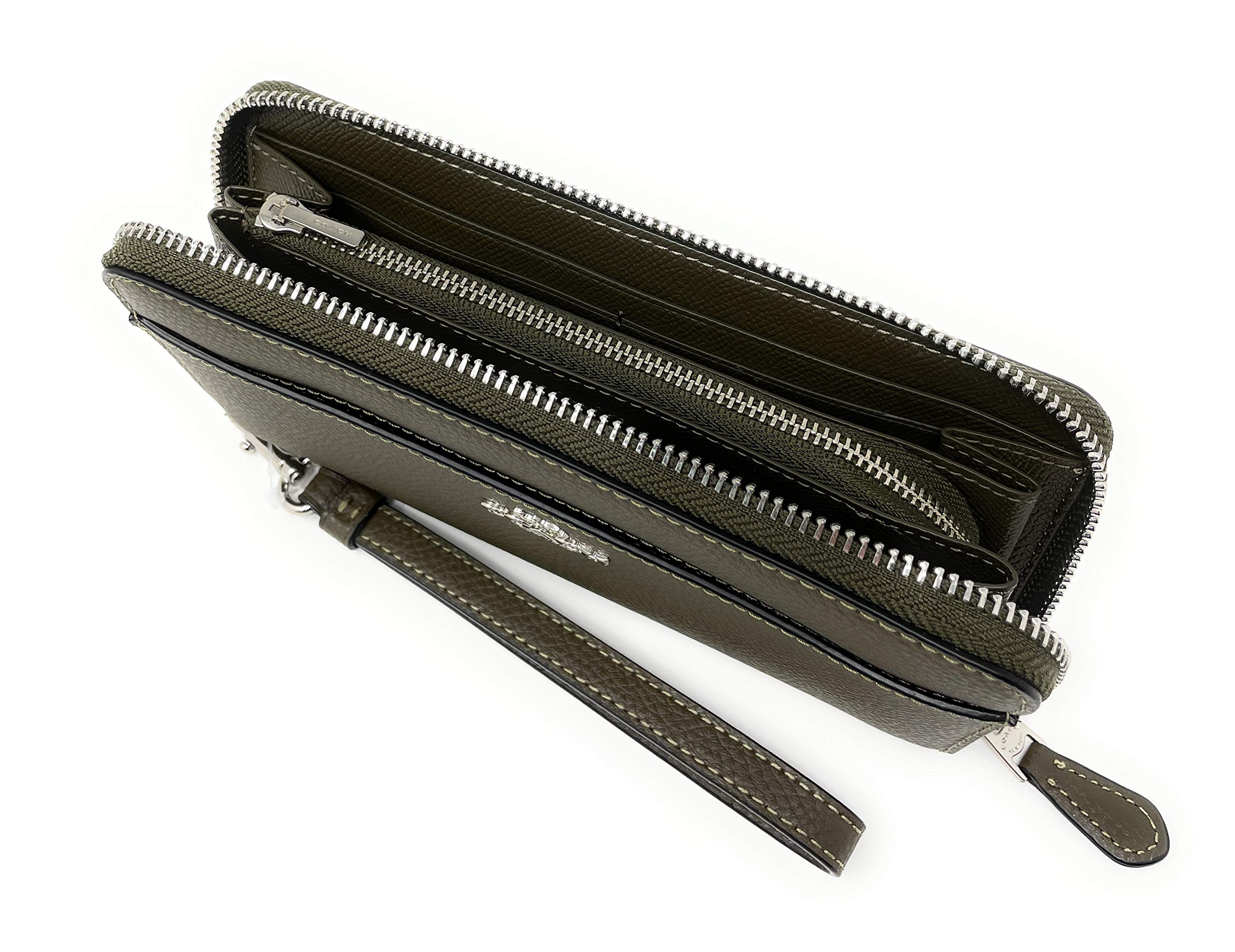 Coach Accordian Zip Phone Wallet Wristlet (leather, Cargo Green)