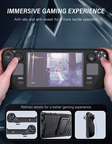 Benazcap Silicone Case for Steam Deck, Soft Full Body Protective Case with Stand, Shockproof, Non-Slip and Anti-Collision Accessories, Compatible with Valve Steam Deck Console, Black