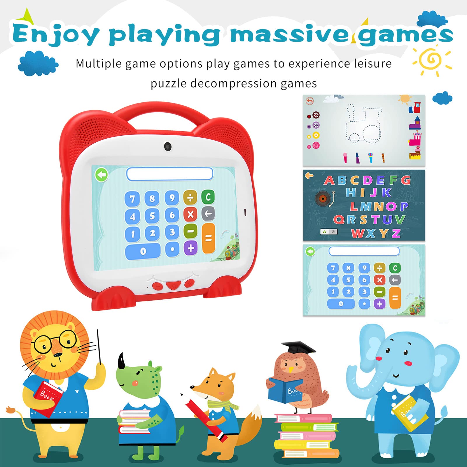 7 Kids Tablet, Toddler Tablet Smart Touch Tablet Support Bluetooth WiFi, 4GB 32GB Dual Camera Quad Core Android 10.0 Tablet with Three Card Slot, 5500mAh Battery (Red)