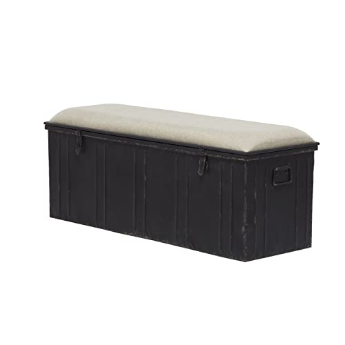 Deco 79 Farmhouse Metal Fabric Ottoman Storage Bench Tufted Footrest, Livingroom, Bedroom, Entryway, 48" L x 17" W x 19" H, Black