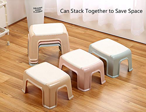 Plastic Stools Step Stool PP Plastic Seat Stools for Home, Office, Living Room Multifunctional Step Stool with Anti-Slip Pad Strong Bearing for Adults, Light Blue