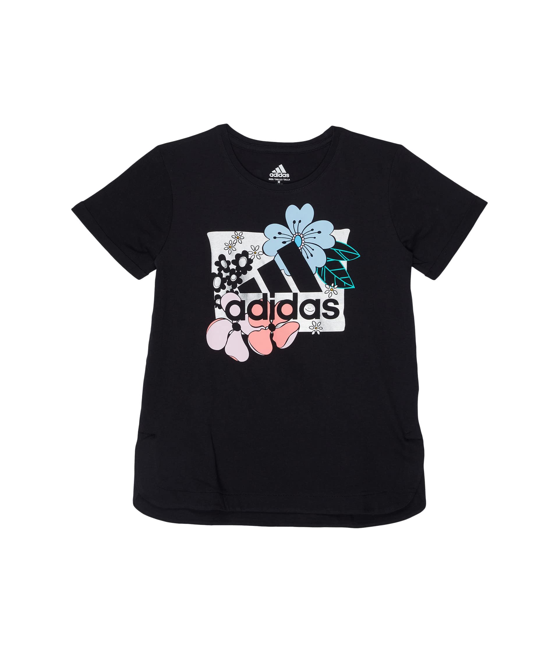 adidas girls Short Rolled Sleeve Tee T Shirt, Black, Large US