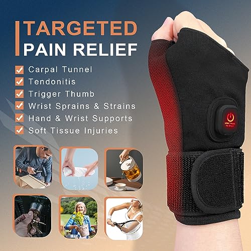 Carpal Tunnel Wrist Brace Support, Electric Hand Heating Pad Heated Wrap for De Quervainâs tendonitis, Rheumatoid Arthritis, Joint Pain Relief Auto Shut Off, Fit for Men and Women, Right Hand