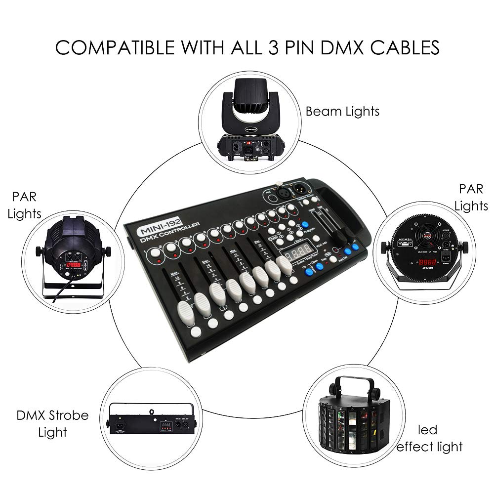 Dmx Console,Universal DMX-512 Controller 192 DMX 512 Stage DJ Light Controller 240 Different Scenes Dmx512 Console Applicable to 3-Pin DMX Cable for DJs Bands Bars Pubs Clubs Family Party Wedding etc…