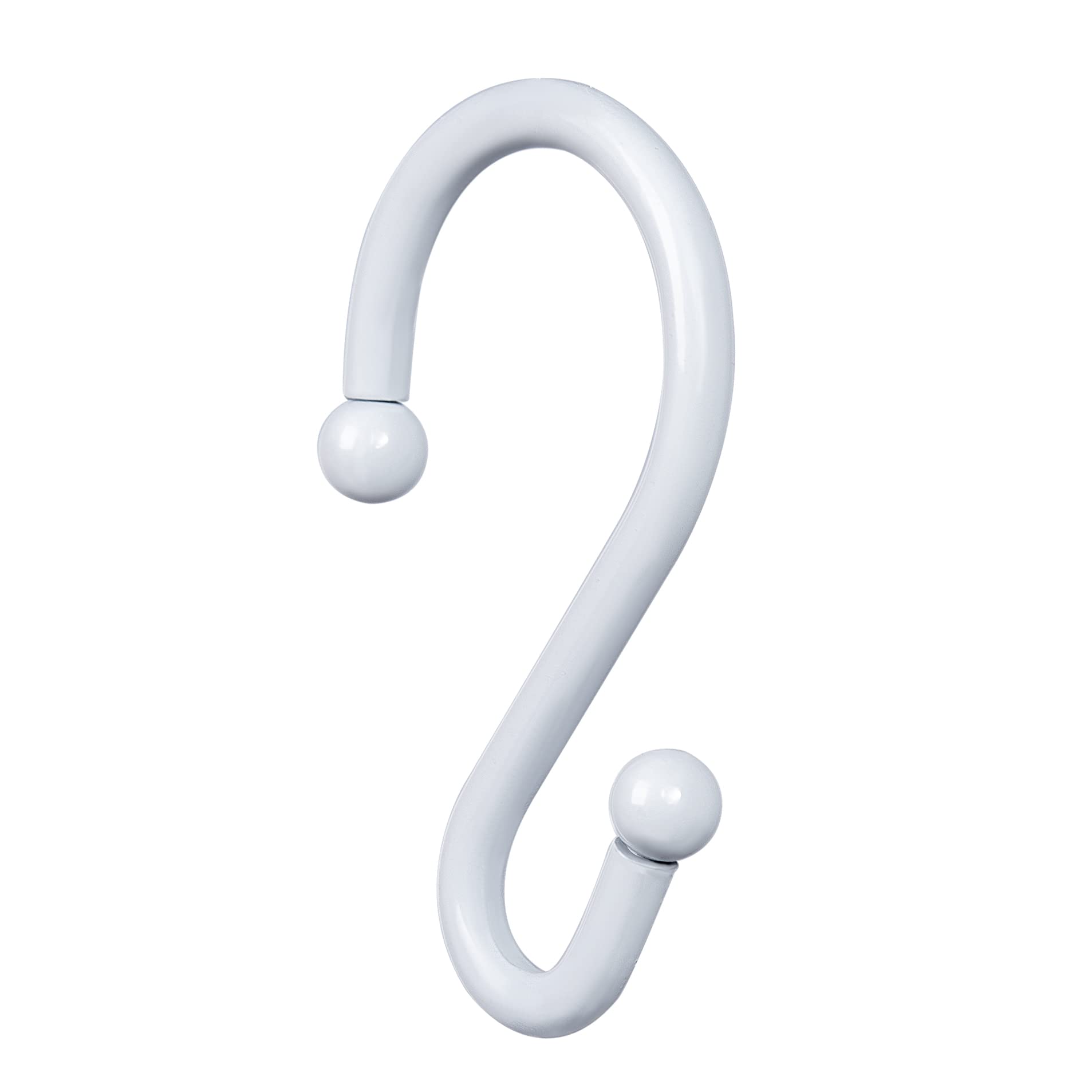 Stainless Steel S Shaped Hooks Rust Proof Set of 12 Hanger Rings for Bathroom Shower Curtain (White)