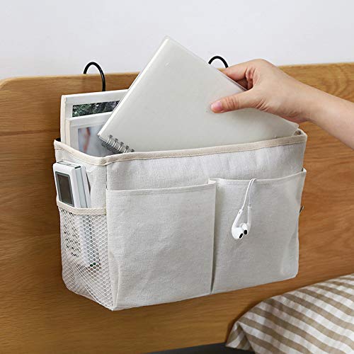 SMALIGOLA Bedside Caddy Bedside Hanging Storage Basket Multi-Function Organizer Caddy for Bunk and Hospital Beds Dorm Rooms Bed Rails, Can be Placed Glasses Books Mobile Phones Keys(White)