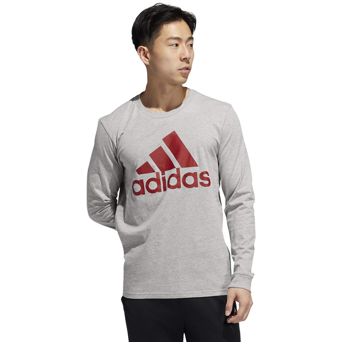 adidas Men's Basic Badge of Sport Long Sleeve Tee, Medium Grey Heather 2, Medium