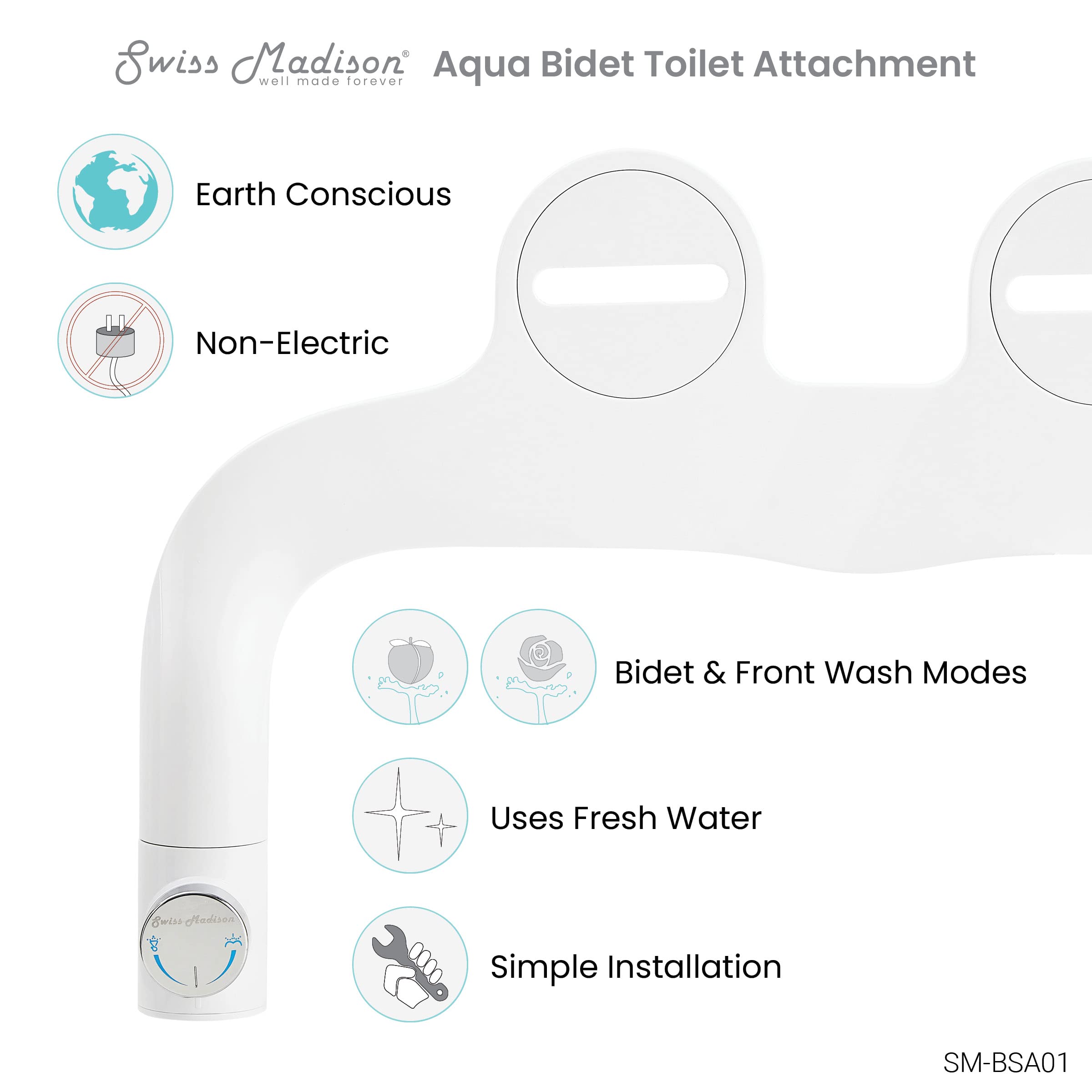 Swiss Madison Well Made Forever SM-BSA01 Aqua Non-Electric Toilet Bidet Seat Attachment, White