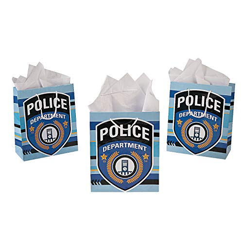 Fun Express - Med Police Party Gift Bags for Birthday - Party Supplies - Bags - Paper Gift W & Handles - Birthday - 12 Pieces