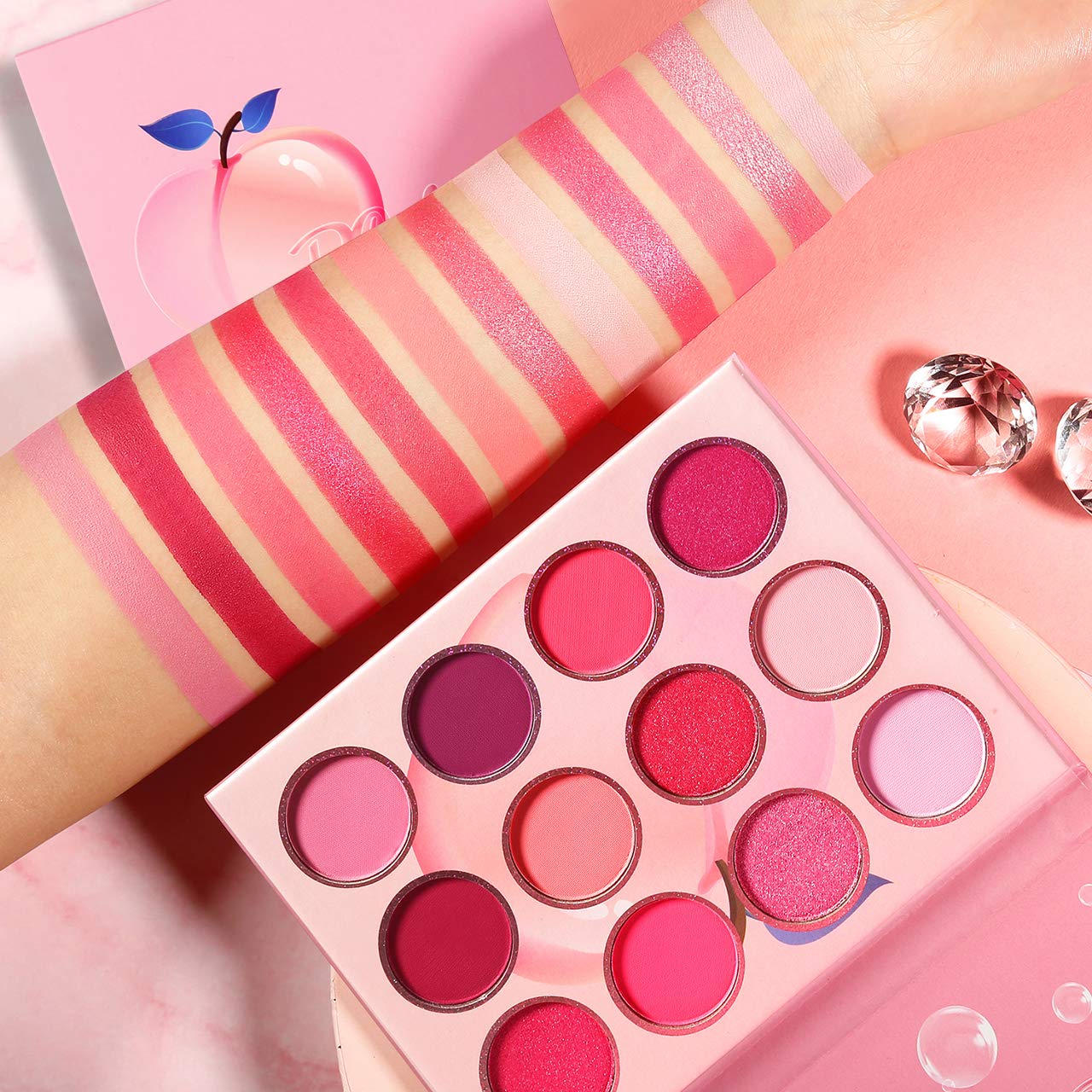 Afflano Pink Eyeshadow Palette Makeup, Pigmented Blendable Pink Eye Shadow Pallet Matte Shimmer, Bright Red Violet Small Cute Peach Eye Palette 12 Color, for Girl Women Mother's Gift