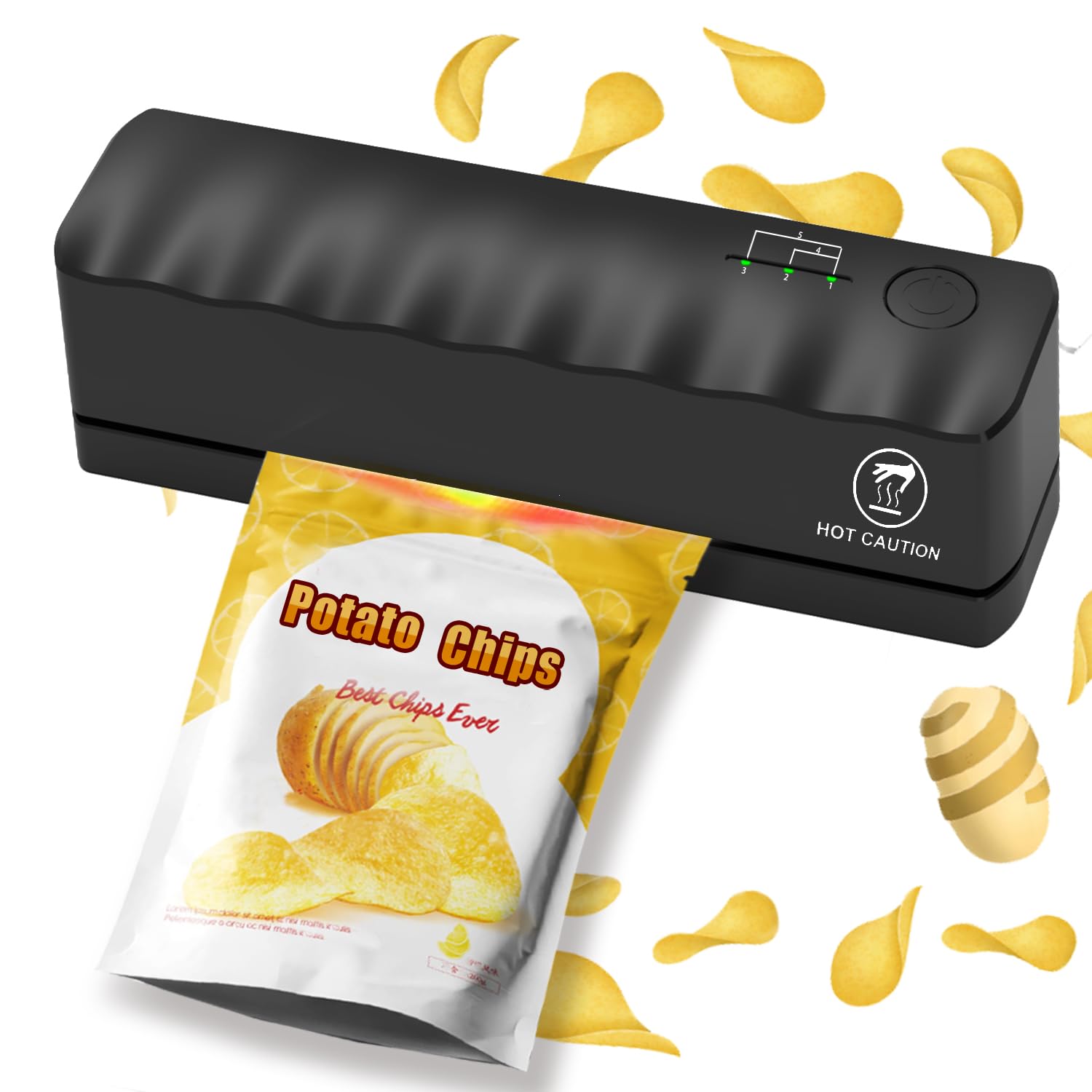 Bag Sealer Mini Rechargeable,3000mAh Heat Sealer Machine with 5 Adjustable Gears Chip Bag Resealer,Plastic Bag Sealer for Food Snack Bags Storage(black)