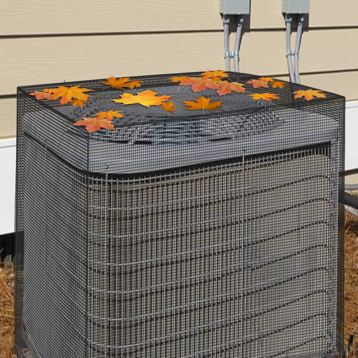 CoastaCloud Air Conditioner Covers for Outside Units, Full Mesh Central Air Conditioner Cover, All Seasons AC Leaf Guard Cover for Outdoor, 31.5" x 31.5" x 35.4" / 80 x 80 x 90cm, Black