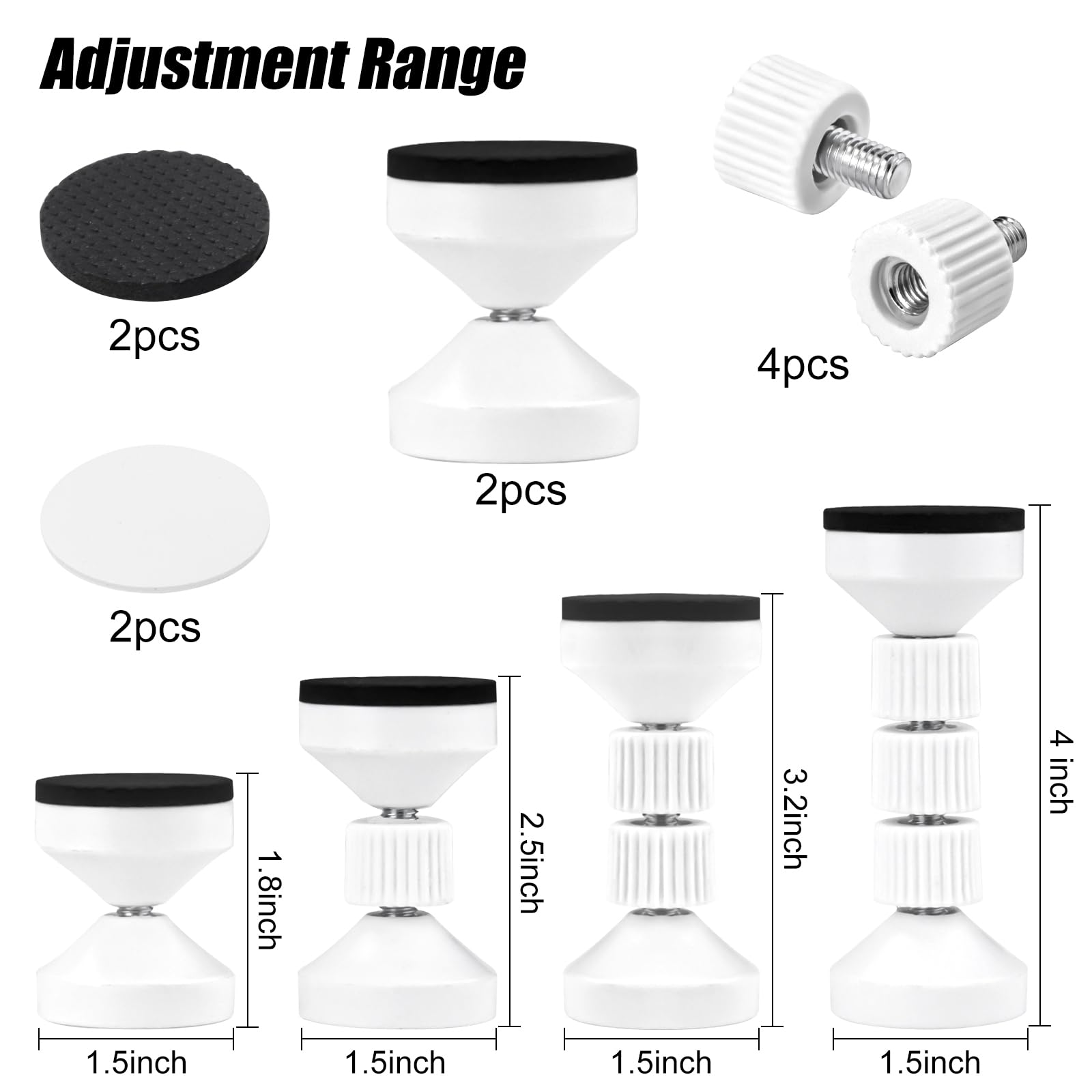 Adjustable Threaded Headboard Stoppers, 2PCS Bed Frame Anti-Shake Tool, Bed Frame Stopper, Bedside Headboards Pad Prevent Loosening Fixer, Bed Stabilizer for Beds Cabinets Sofas 1.8-4inch (White)