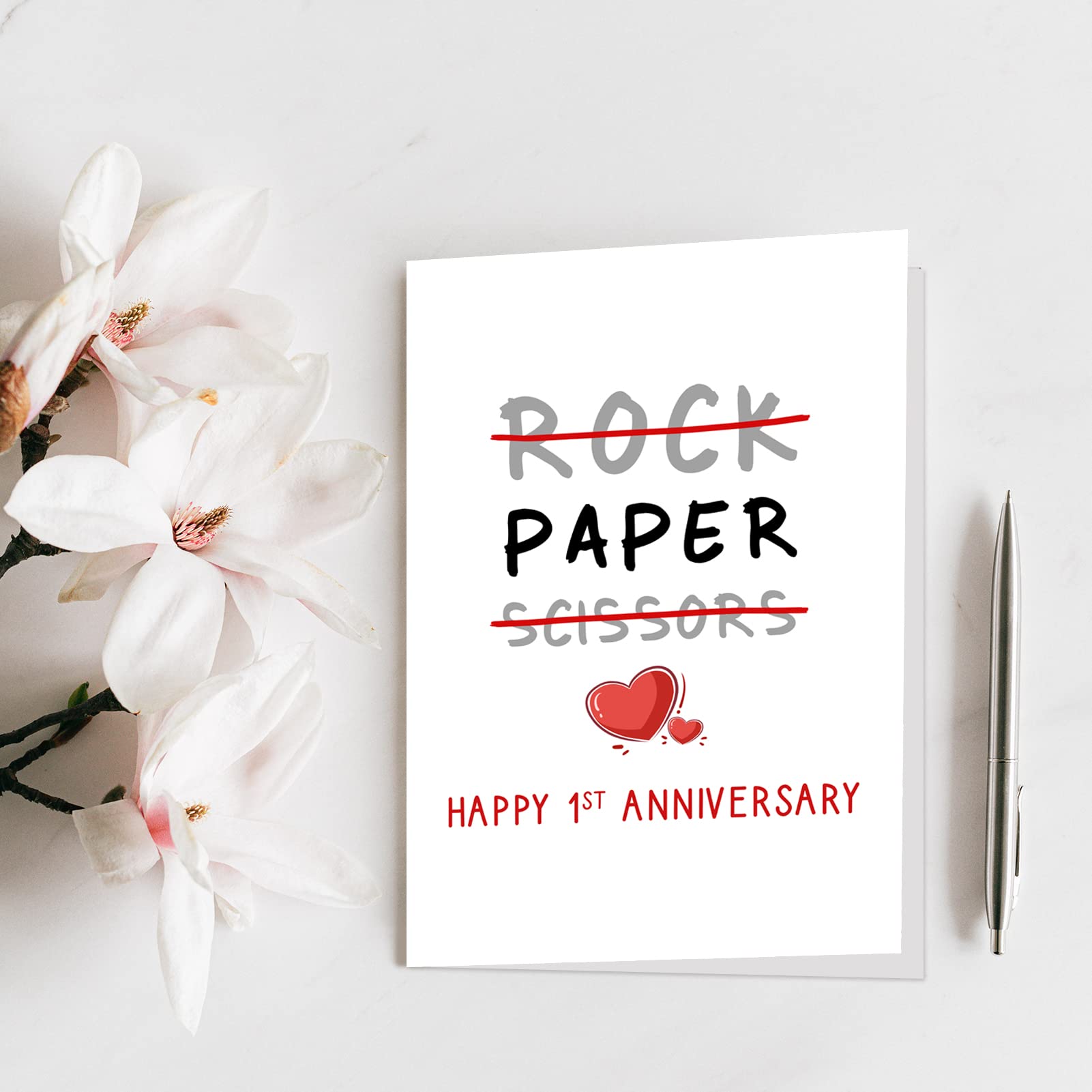 Qiliji Happy 1st Anniversary Card, Funny 1 Year Wedding Anniversary Card, Paper Anniversary Greeting Card, Rock Paper Scissors