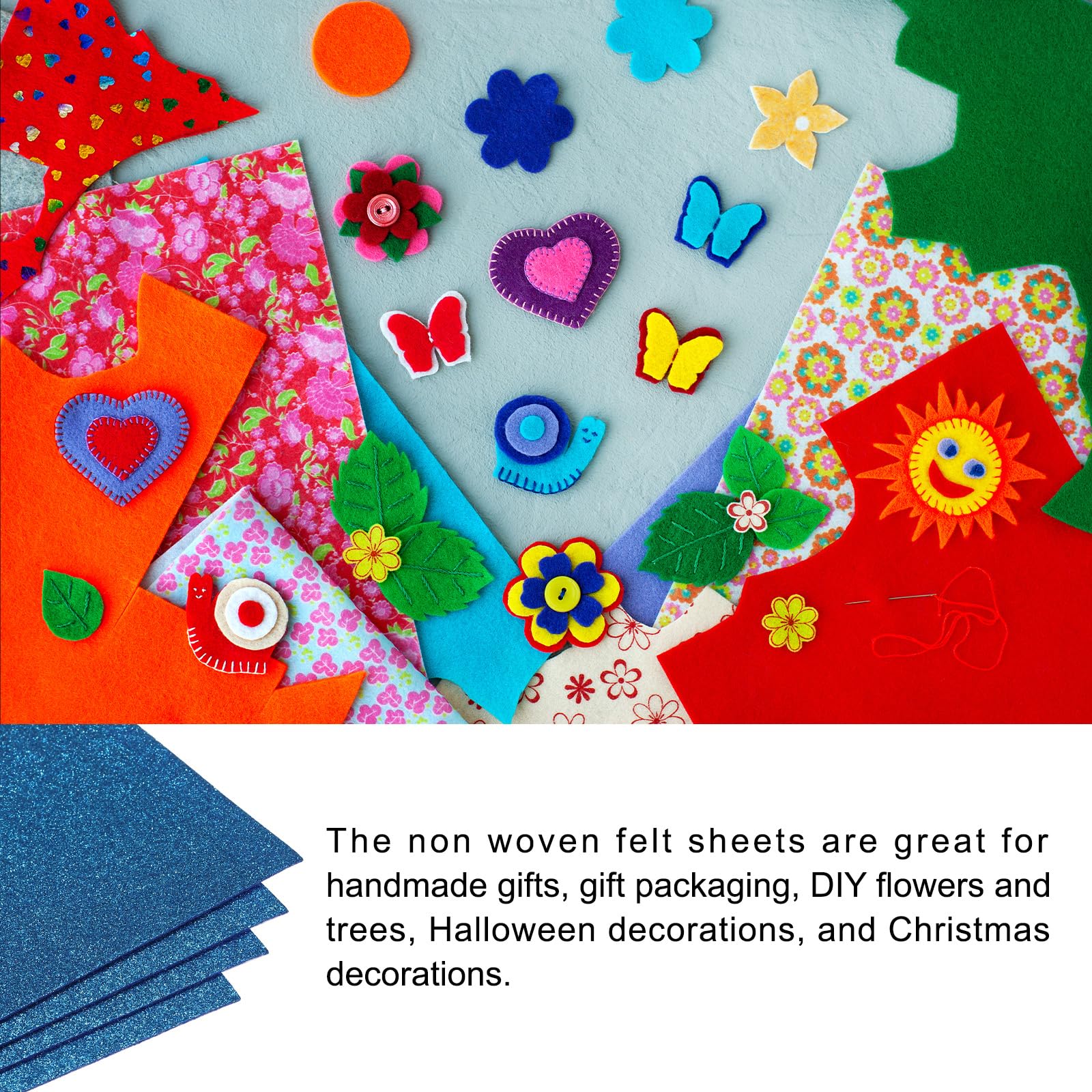 Rebower Glitter Soft Felt Fabric Sheets Acrylic Craft Sheets [for DIY Craft Hobby Hair Bow Costumes Decorations] - 11.8 x 7.8 Inch/Black / 6PCS