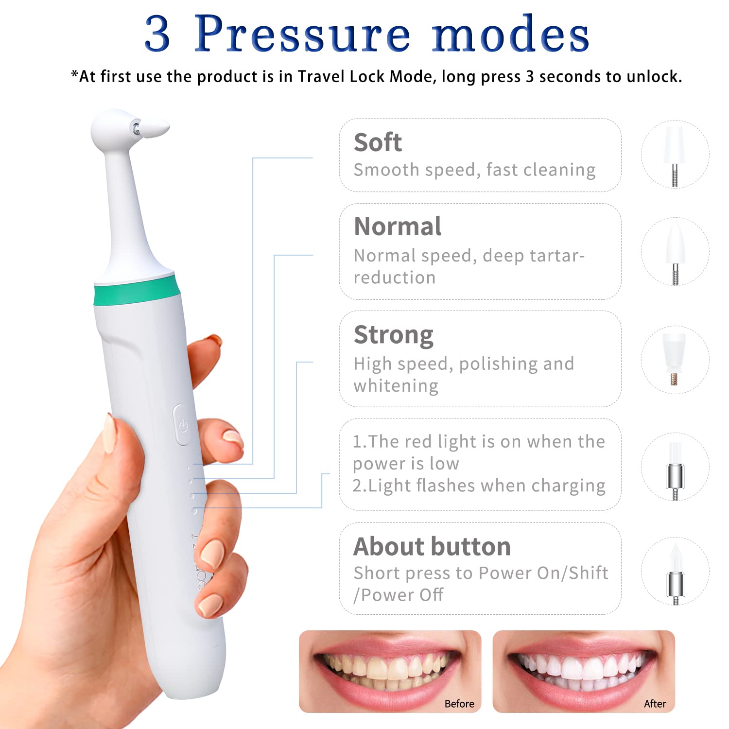Akizbeir Electric Tooth Polisher, with 10 Replacement Heads, Household Dental Tartar Calculus Remover(White-Green)