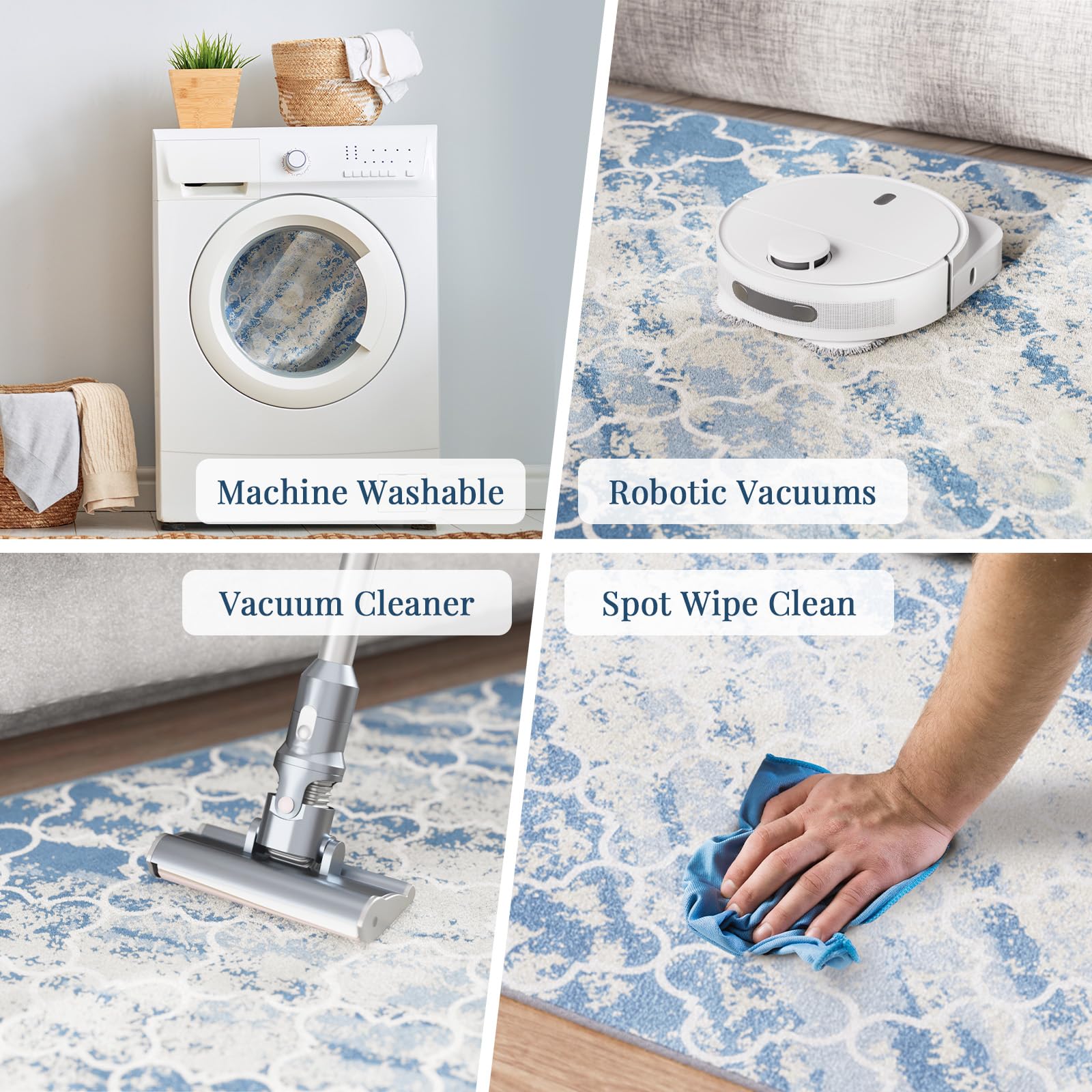 Acrylic Step Stool with Handles, 2x3 Small Entryway Rug Non-Slip Moroccan Light Blue Area Rug Faux Wool Bedroom Bedside Rug
