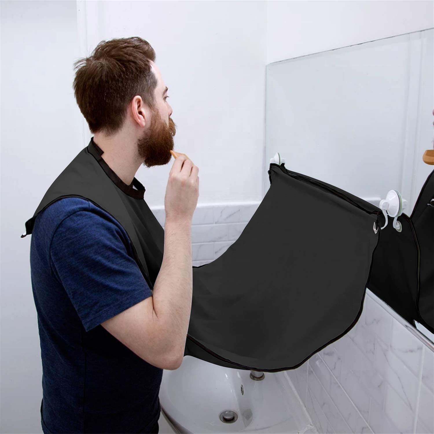 Adjustable Upgrade Beard Apron Cape for Men Shaving and Trimming with Suction Cups Grooming Beard Apron Perfect Gifts (Medium, Black)