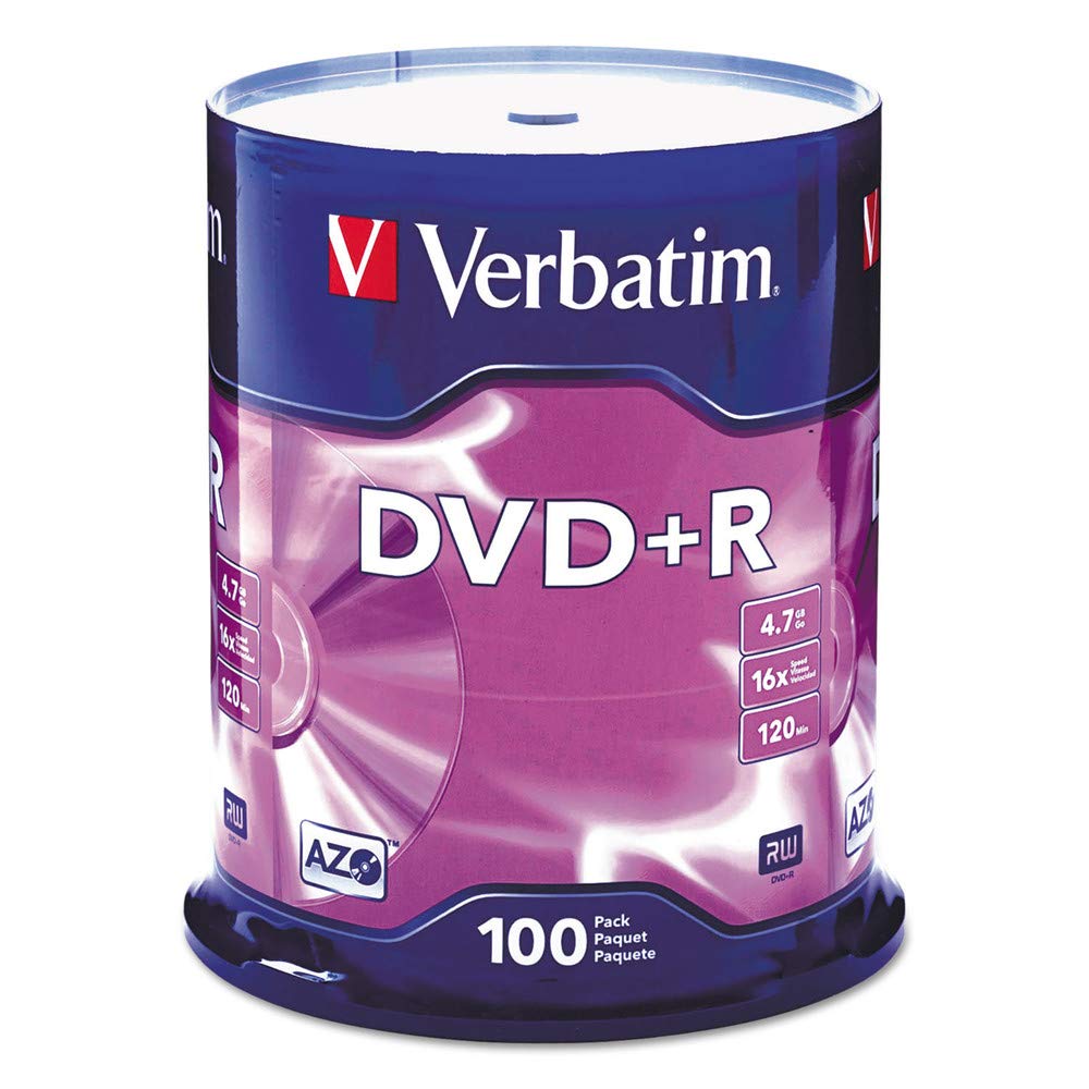Verbatim DVD+R Discs, 4.7GB, 16x, Spindle, 100/Pack