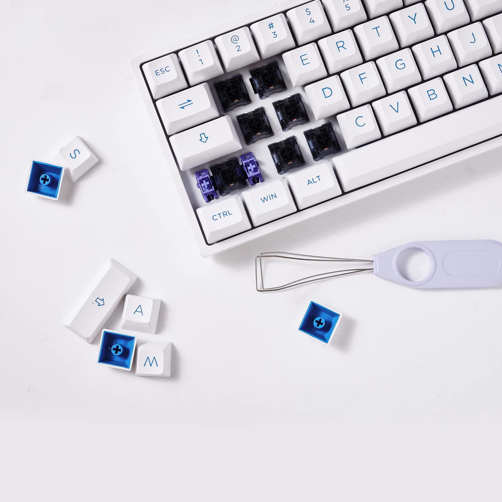 Akko Blue on White 3068B Plus Hot-swappable Mechanical Gaming Keyboard with PBT Keycaps, 2.4G Wireless/Bluetooth/Wired 65 Percent 68-Key RGB White Keyboard, Compatible with Mac & Win Jelly Pink