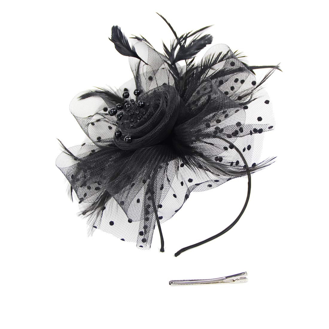 Cocktail Fascinator Hat 20s Pillbox Tea Party Hat Wedding Headwear Kentucky Derby Hats for Women(Black)