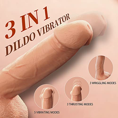 9.6" Sex Toys for Women, Realistic Dildo Vibrator with 3 Thrusting Wriggling Actions & 5 Vibration Modes,Strong Suction Cup for G-spot Anal Stimulation