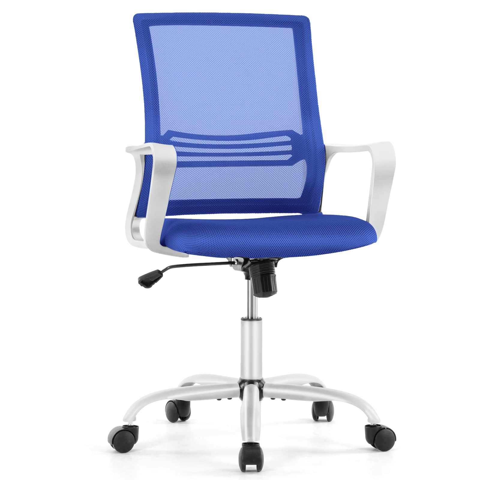 AFO Home Office Desk Chair with Ergonomic Lumbar Supportive Armrest, Mid Back, Tilting Function, Breathable Mesh and High Resilience Sponge Swivel Rolling, Adjustable Height, Navy Blue