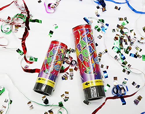 Allinthree 6inch Party Confetti Popper, Set of 12pcs for Birthday Party, Spring as Power Fast to Clean (Metallic)