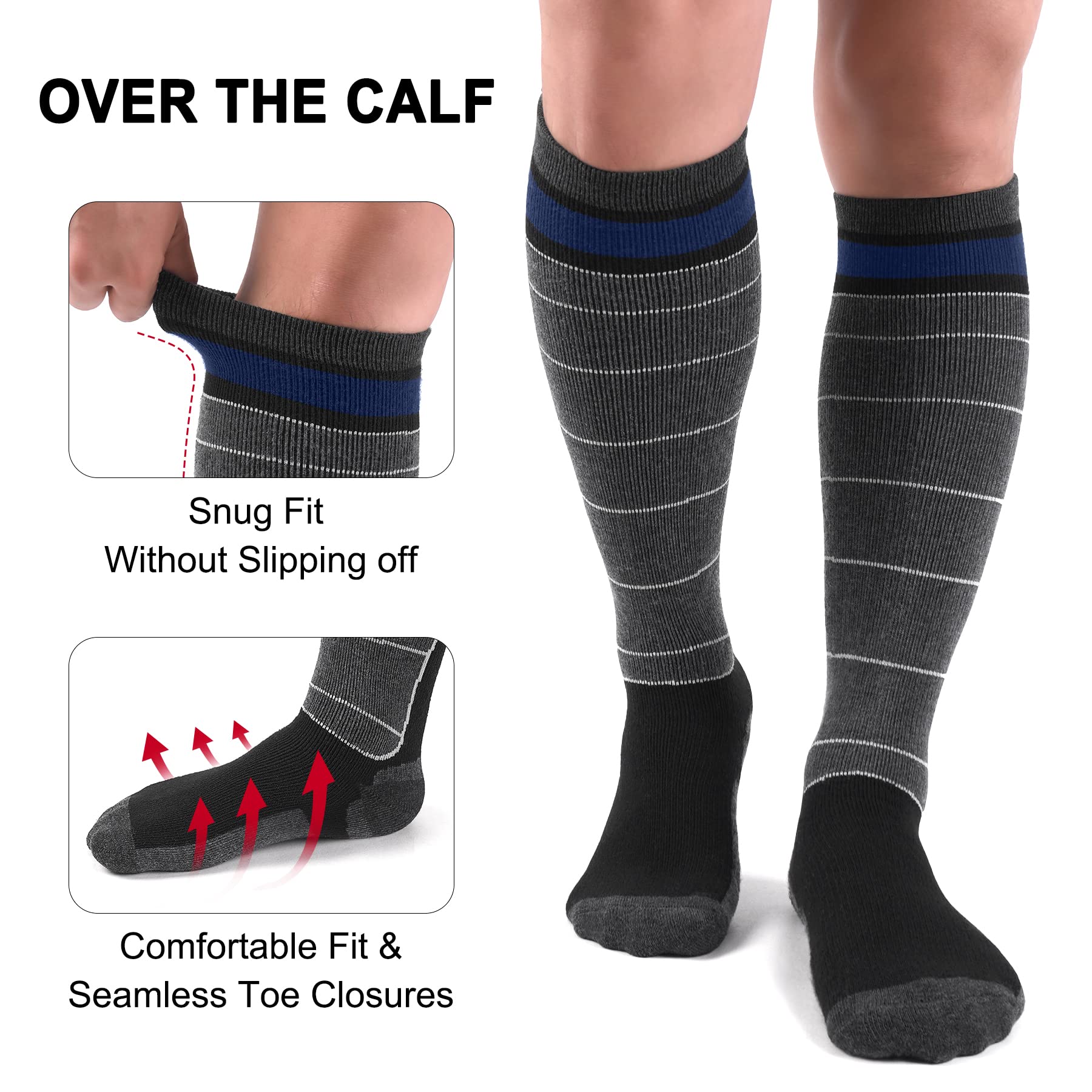 ACTINPUT 2/3 Pack Winter Ski Socks Men Women, Snowboarding socks for skiing, Warm Thermal Knee High Socks for Cold Weather