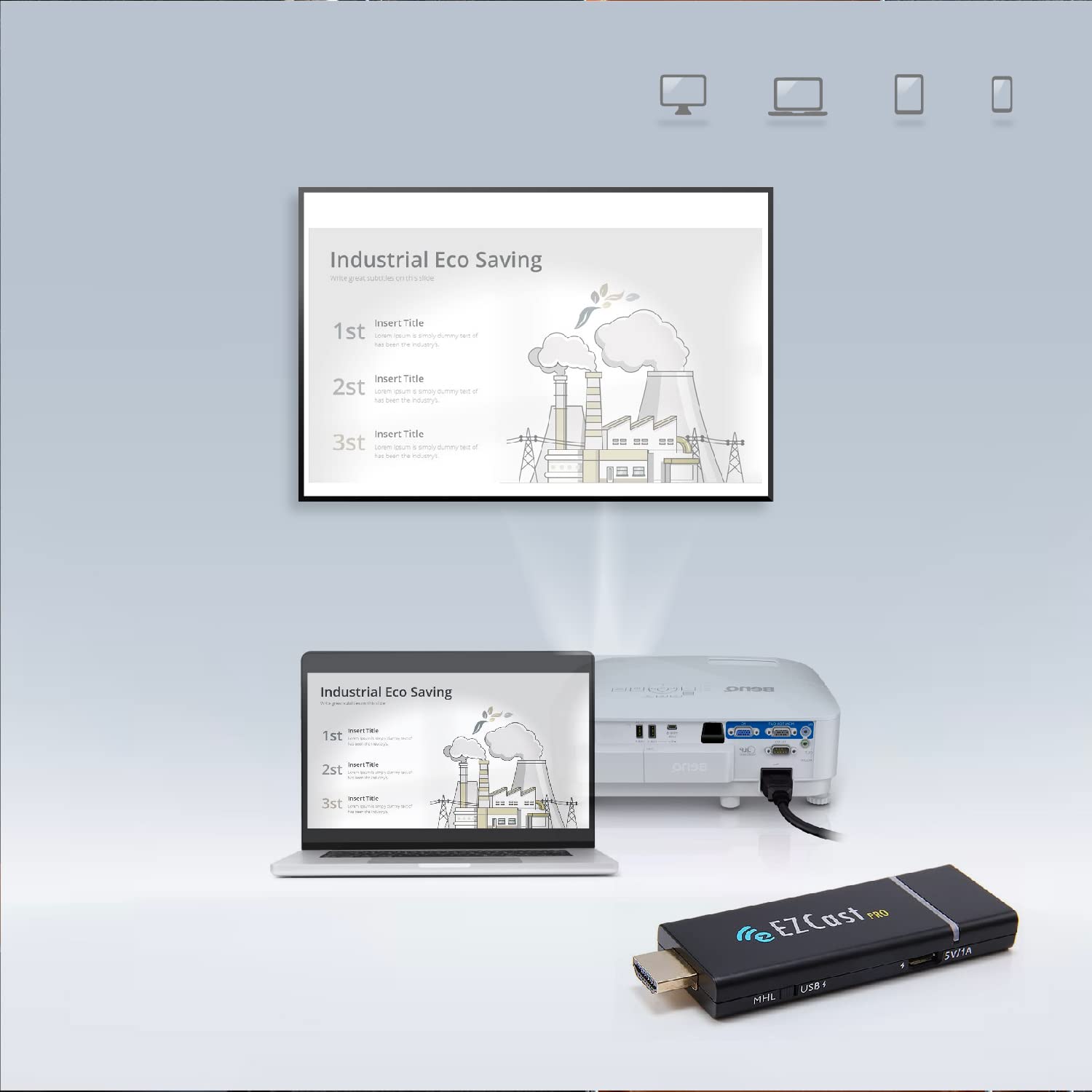 EZCast PRO Dongle Wireless Presentation Smart TV Stick High Speed MIMO 2T2R WiFi HDMI, Supports 4 to 1 Split Screens