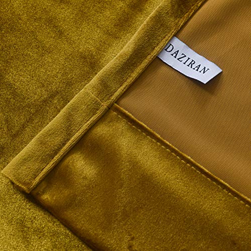 Cherry Home Super Soft Luxury Heavy Velvet Set of 2 Warm Yellow Blackout Energy Efficient Grommet Curtain Panel Drapes Ginger Mustard Curtain Panels, 52 in x 84 in (W x L)