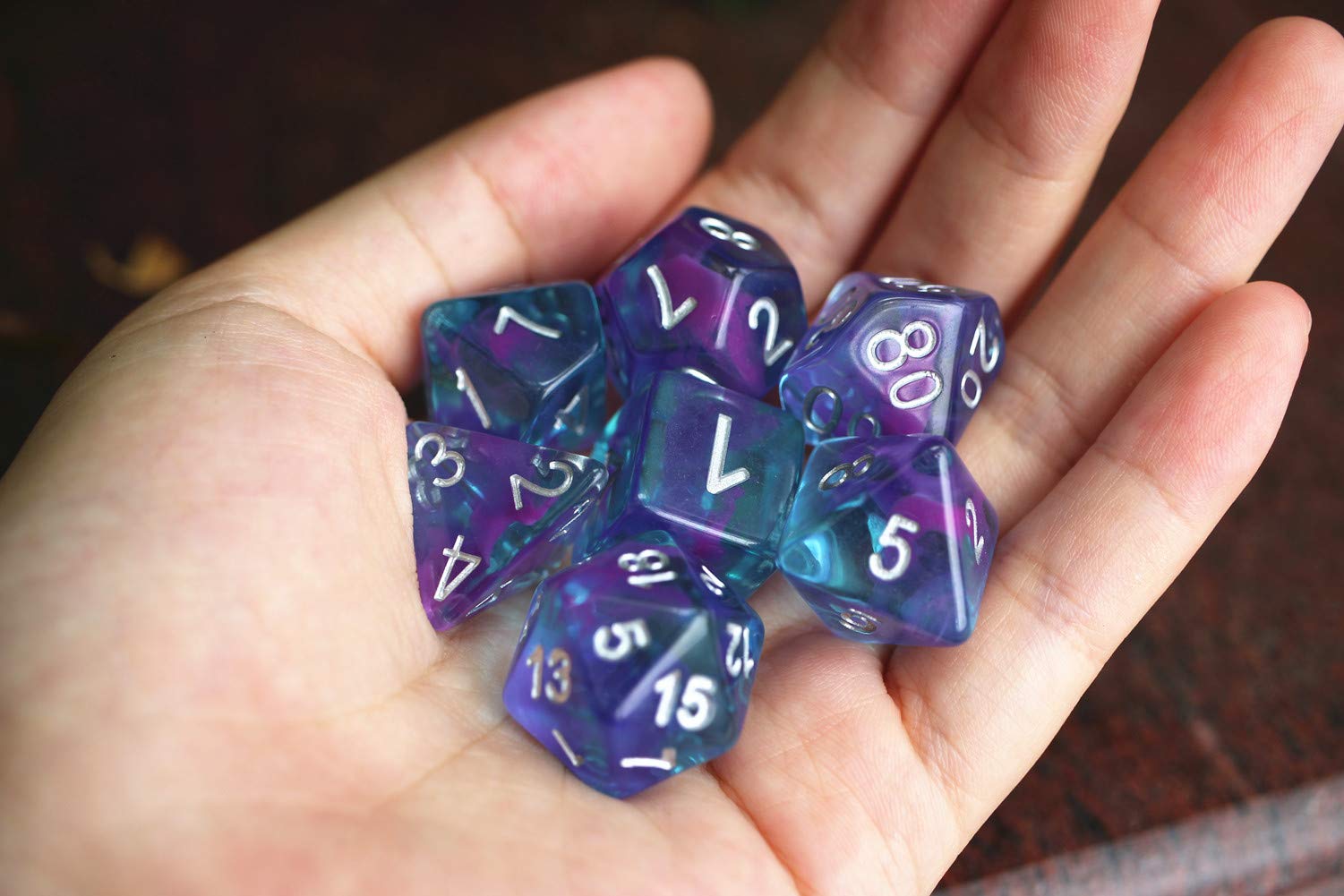 DND Dice Set-Blue Mix Purple RPG Dice for D&D Dungeons and Dragons Role Playing Game Polyhedral Transparent Swirl Dice