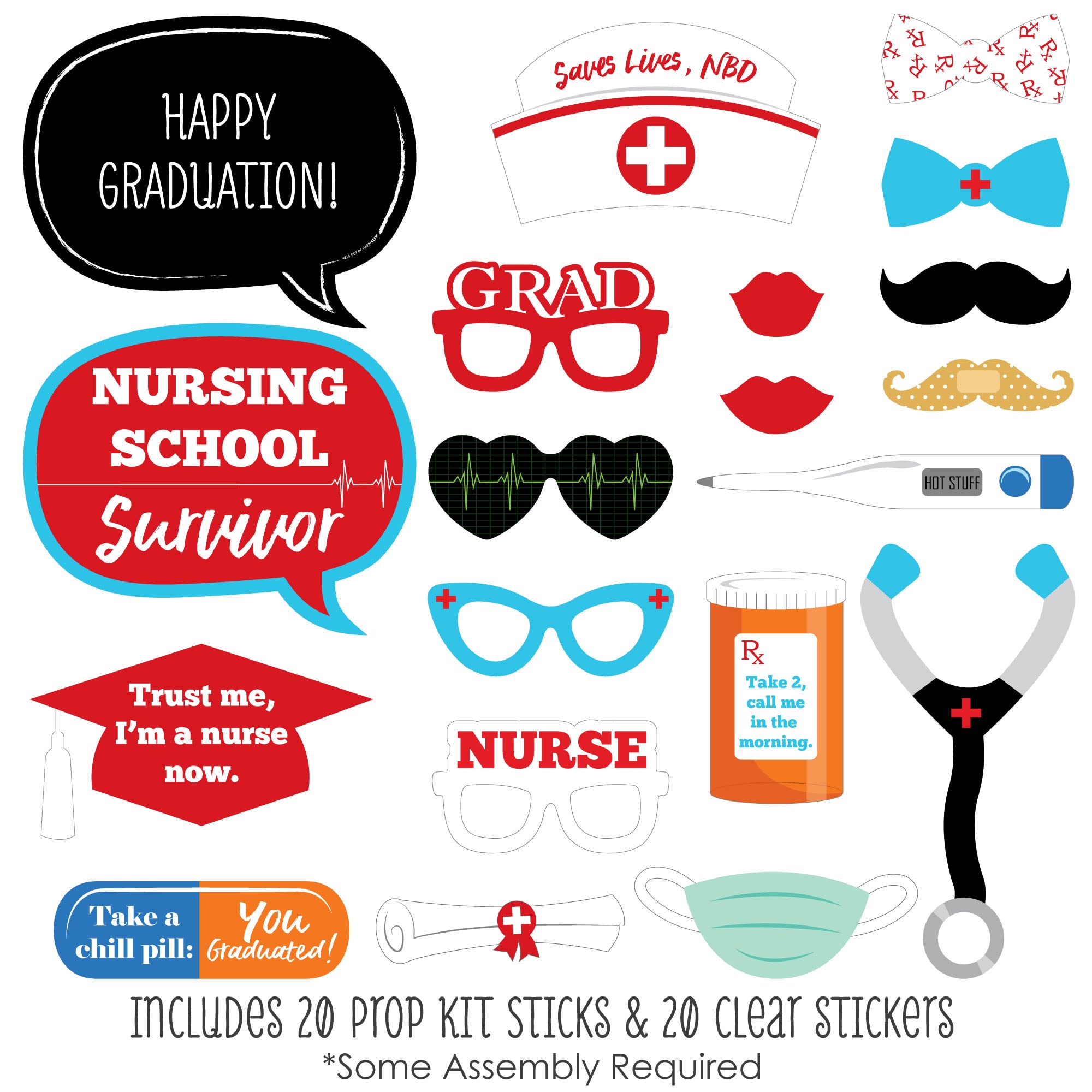 Big Dot of Happiness Nurse Graduation - Medical Nursing Graduation Photo Booth Props Kit - 20 Count