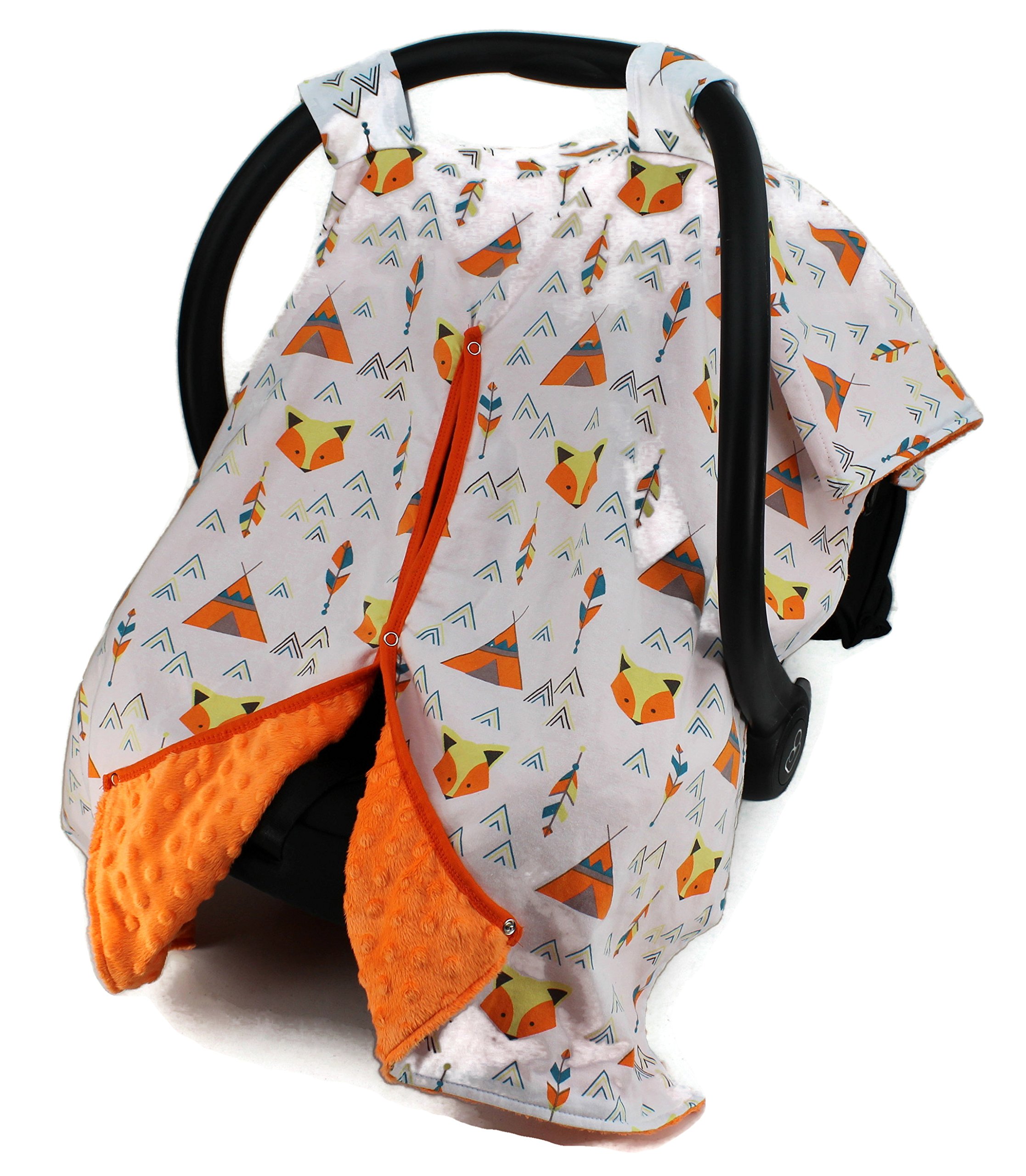 Dear Baby Gear Car Seat Canopy, Fox And Teepees, Orange Minky