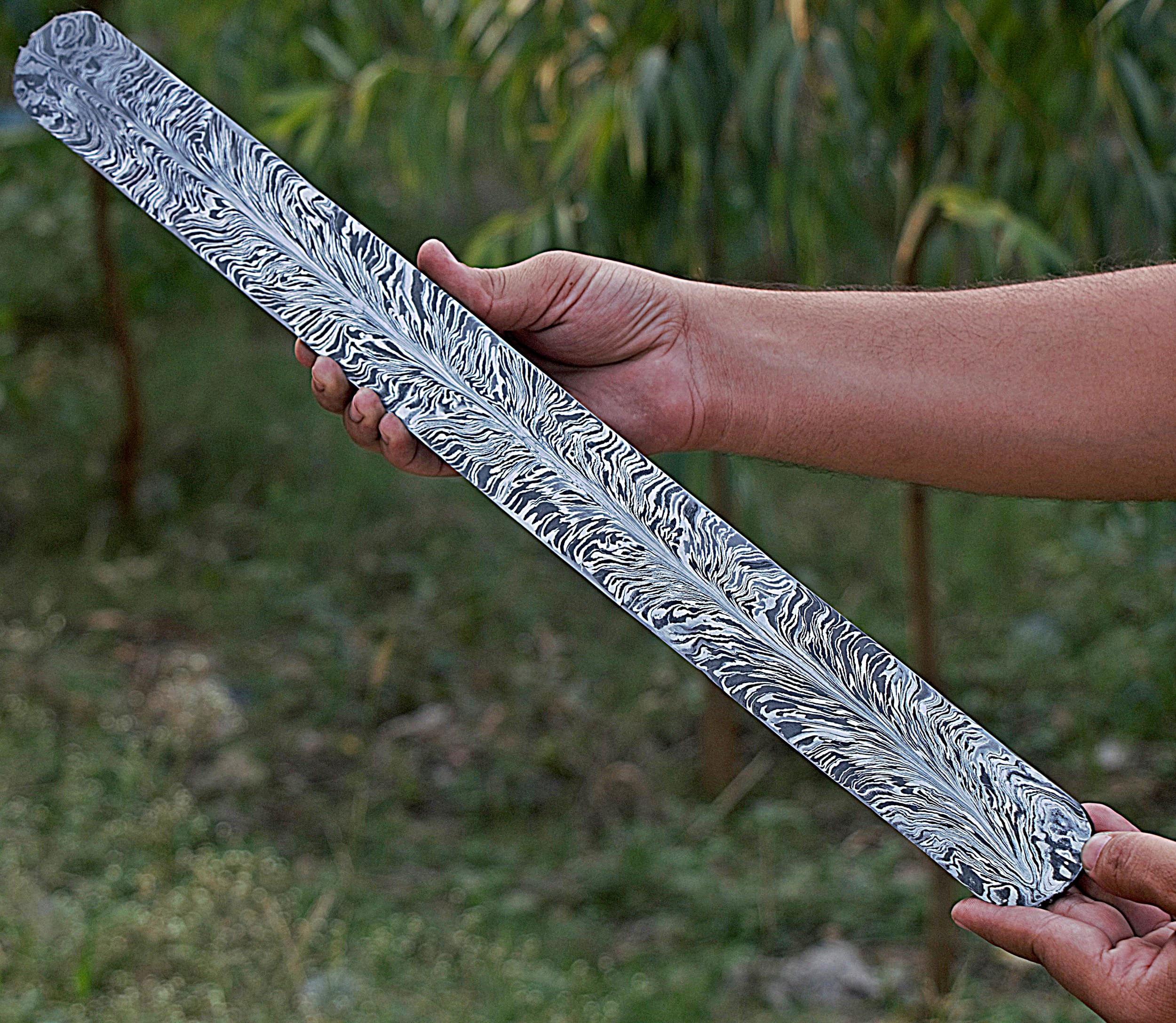 JNR Traders Feather Damascus Billet - Knife Making Supplies - Damascus Bar Stock 20 Inches 3783