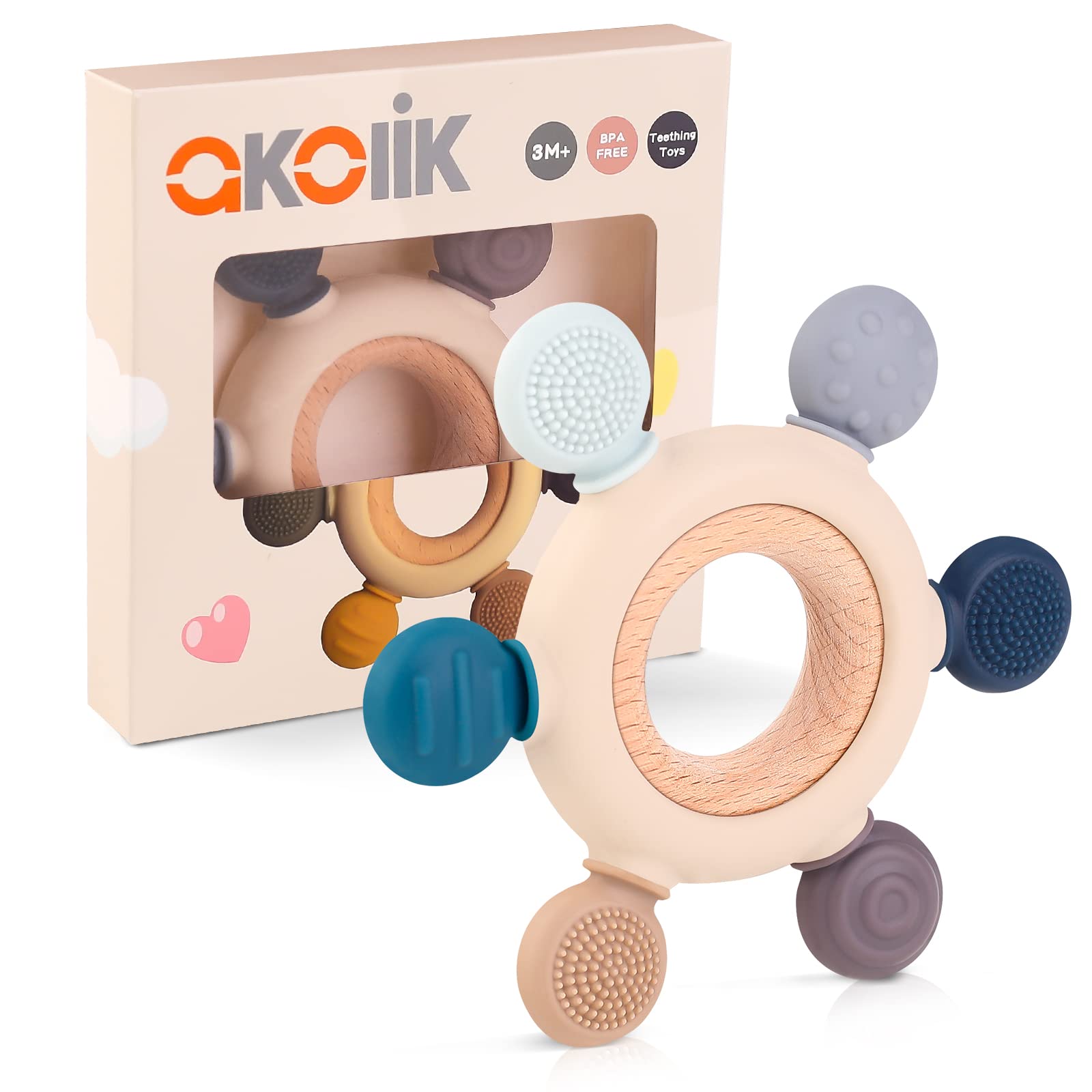akolik Baby Teething Toys, Silicone Teether for Babies Toddlers, BPA-Free, Oar Clutching Toy Teether, Soothing Teething Pain Relief for Baby 3M+