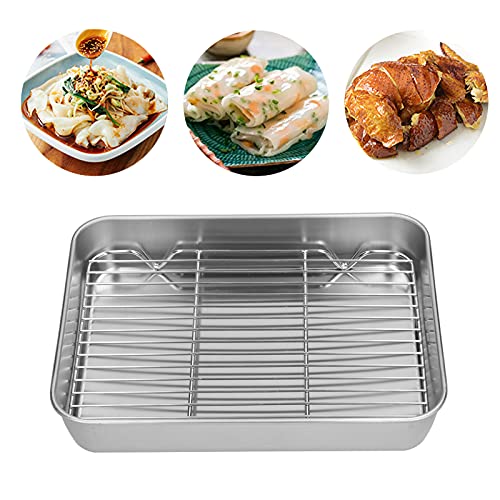 AUNMAS Rectangular Baking Pan and Rack, Easy Healthy Roasting Pan for Cooking Baking(23.5 * 17.5 * 5CM)