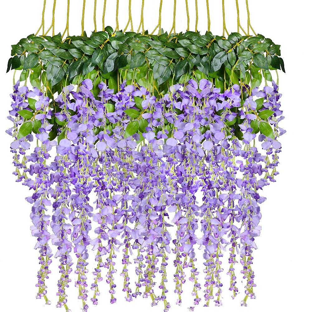 DearHouse 6 Pieces 3.6 Feet Artificial Wisteria Garland, Artificial Flowers Garland Silk Wisteria Vine Hanging Flower for Wedding Home Party Garden Outdoor