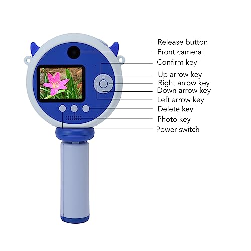 AMONIDA Kids Selfie Camera, Cute Protective Case Portable Digital Camera Toy 32GB Memory Card for Birthday Gift (Blue)