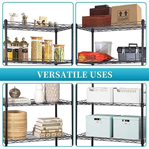 Storage Shelf Heavy Duty 3 Wire Shelving Unit Storage Rack Adjustable with Leveling Feet for Bathroom Kitchen Garage Laundry Pantry 450 LBS Capacity 23Lx13.2Wx30.2H, Black