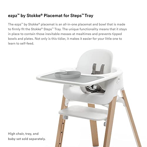 ezpz by Stokke Placemat for Steps Tray, Grey - Perfectly Fits Stokke Steps High Chair Tray - Helps Prevent Messy Mealtimes - Durable, Convenient, Dishwasher & Microwave Safe - 100% Silicone